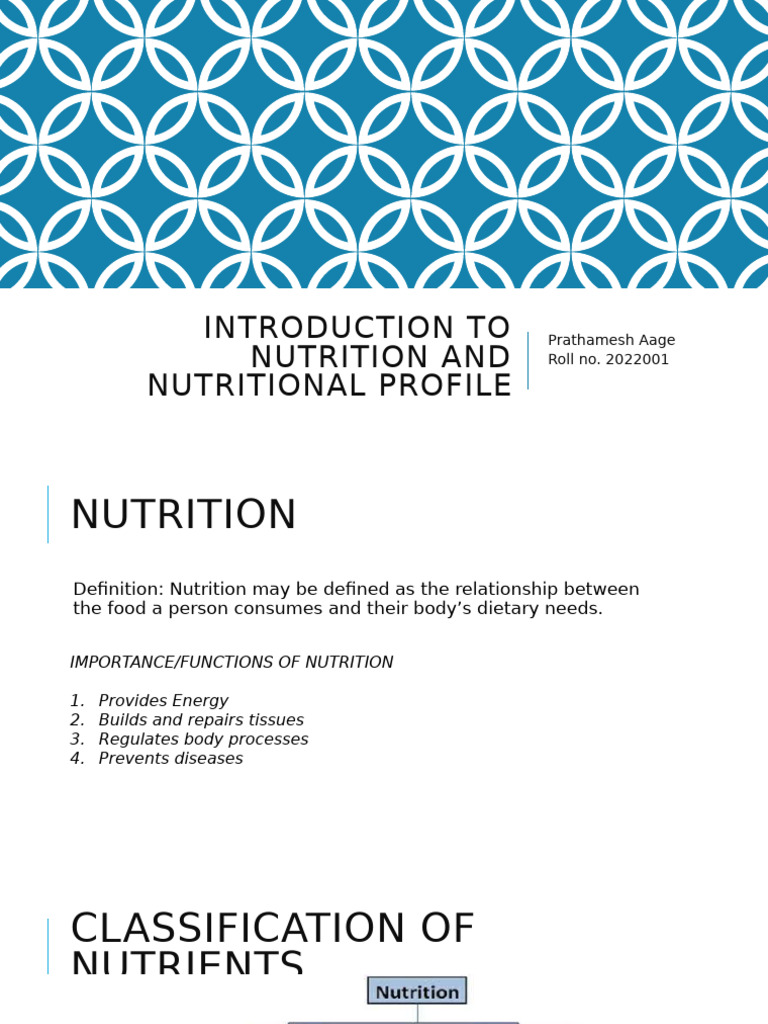 Introduction to Nutrition and Nutritional Profile | PDF