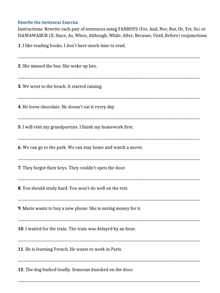 Rewrite Sentences Exercise B1 | PDF