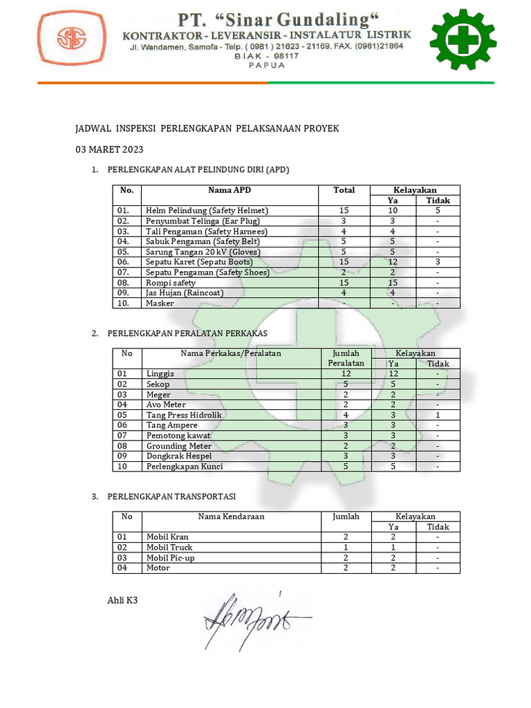 CHEKLIST INSPEKTA K3L | PDF