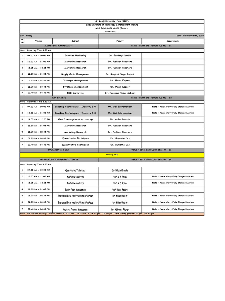 Jrs BITM Schedule 07th Feb 2025 | PDF | Information Technology Management | Information Retrieval