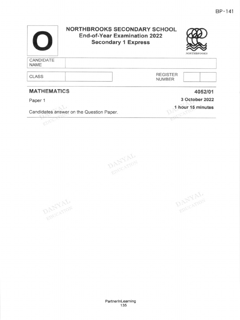 Northbrooks Secondary EOY 2022 Sec 1 Math Group 3 | PDF | Mathematics