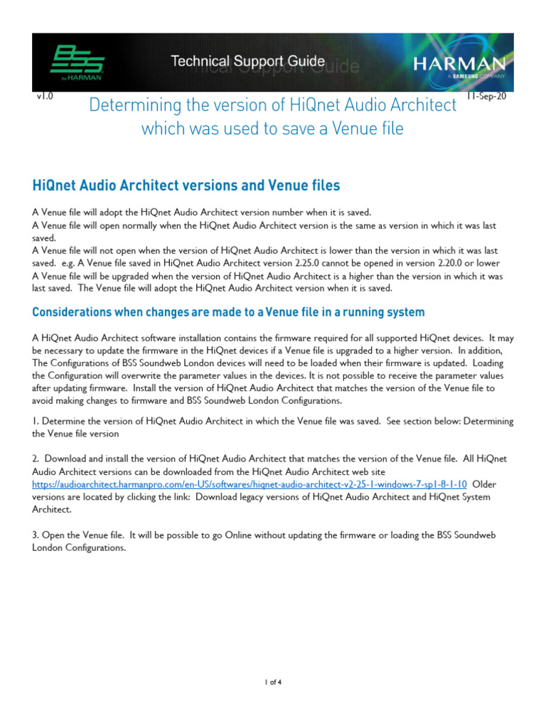 Determining the version of HiQnet Audio Architect which was used to ...