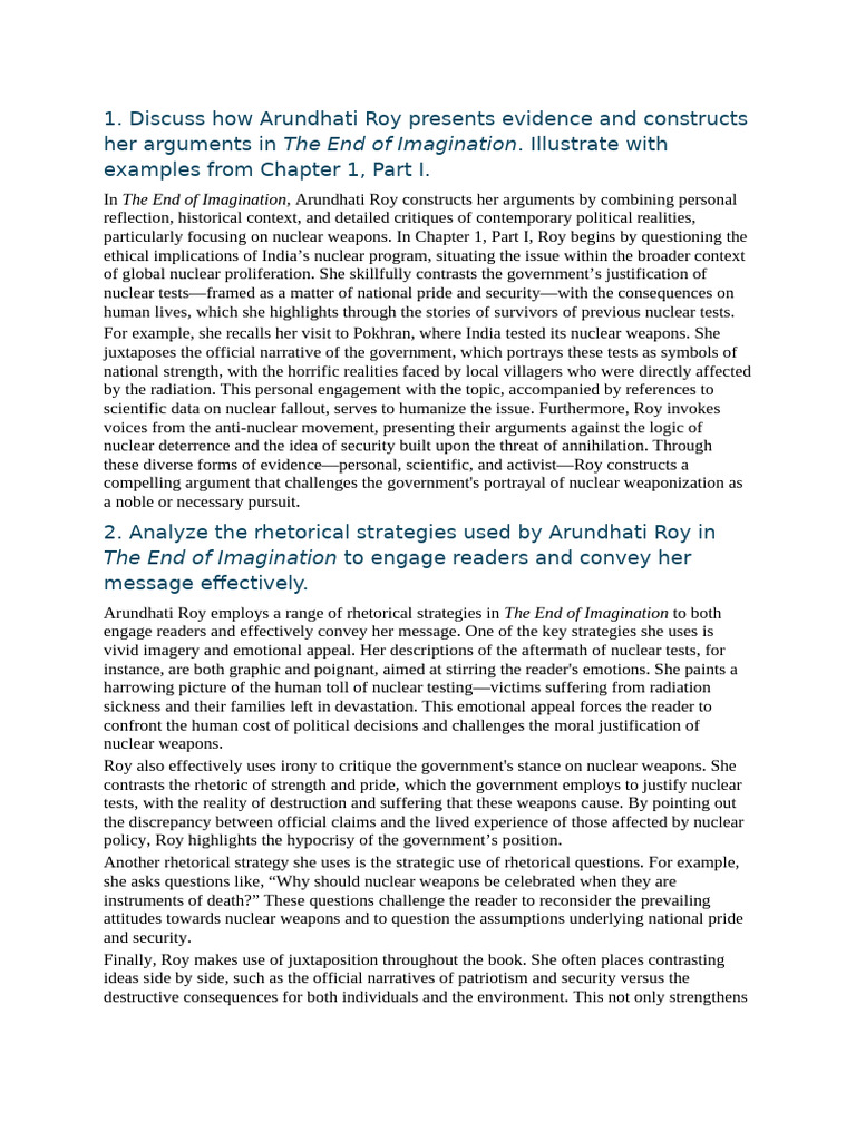 Arundhati Roy's Rhetoric in Nuclear Debate | PDF | Essays | Methodology