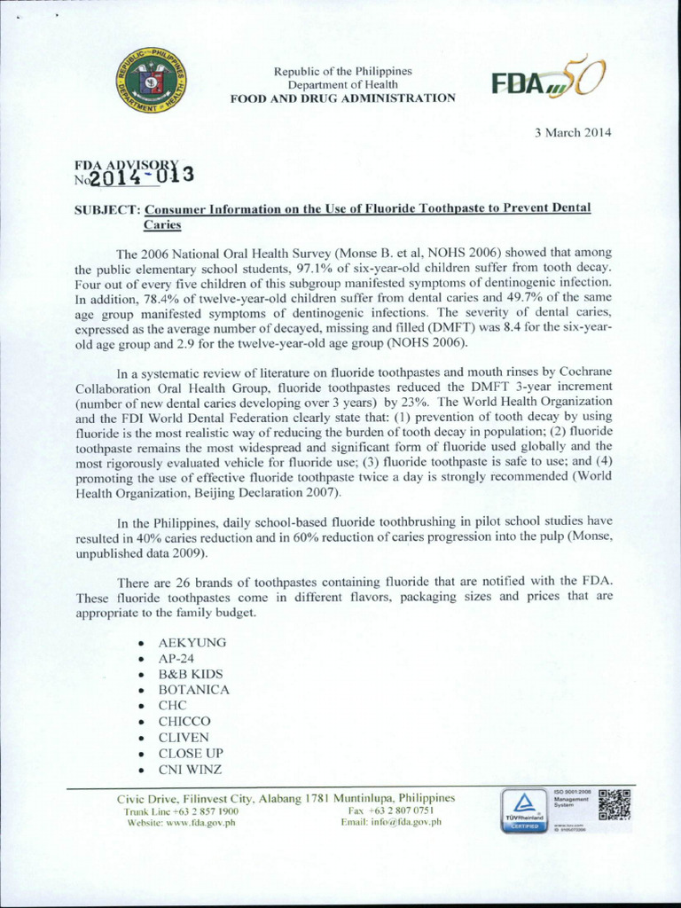 FDA Advisory No. 2014 013 | PDF