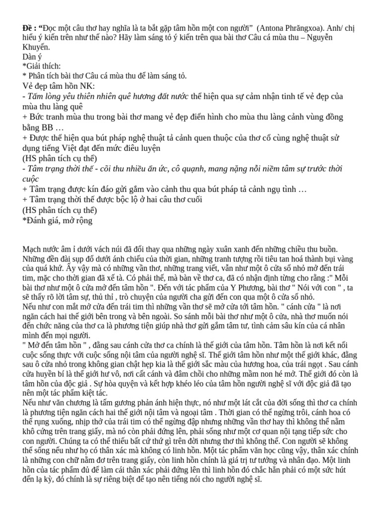 Đề hsg Câu cá mùa thu | PDF