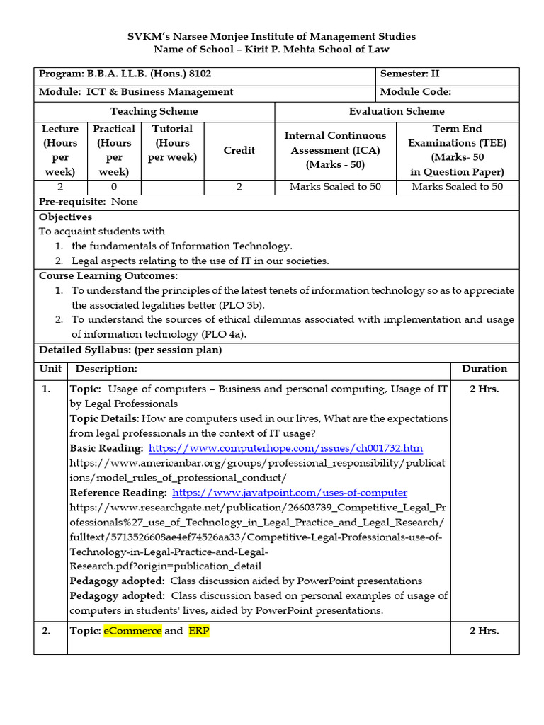 14 ICT & Business Management - Sem II | PDF | Enterprise Resource ...