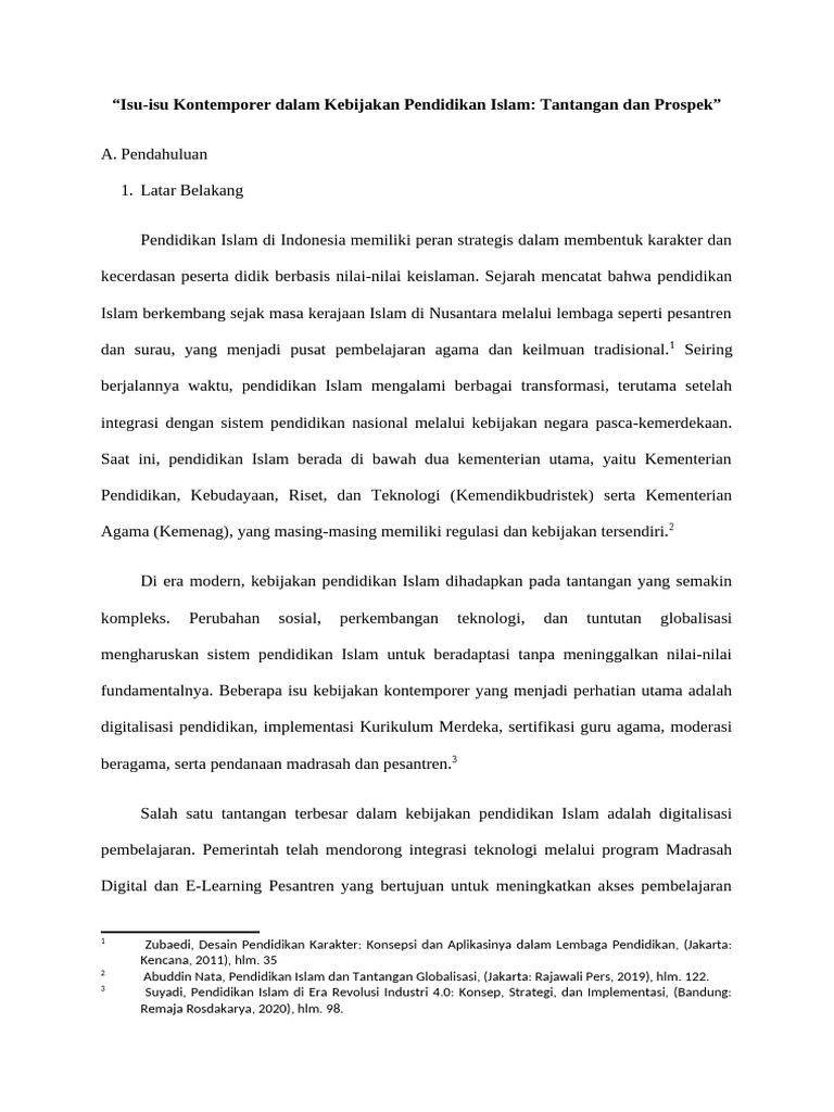 Isu-Isu Kontemporer Kebijakan Pendidikan Islam | PDF