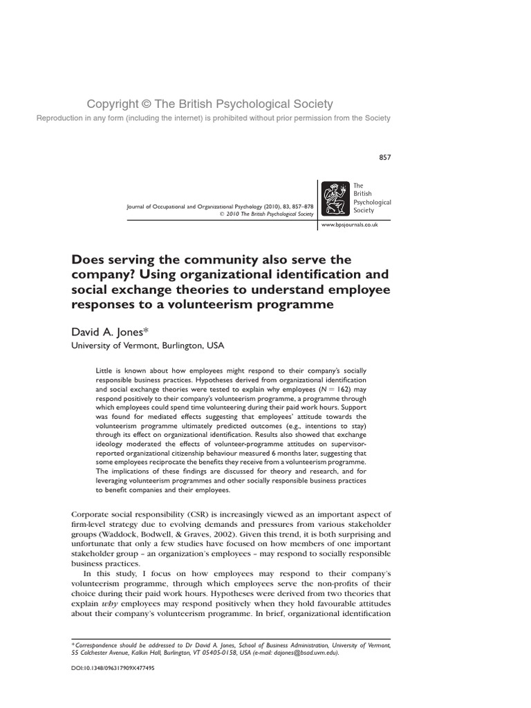 J Occupat Organ Psyc - 2011 - Jones - Does Serving The Community Also ...