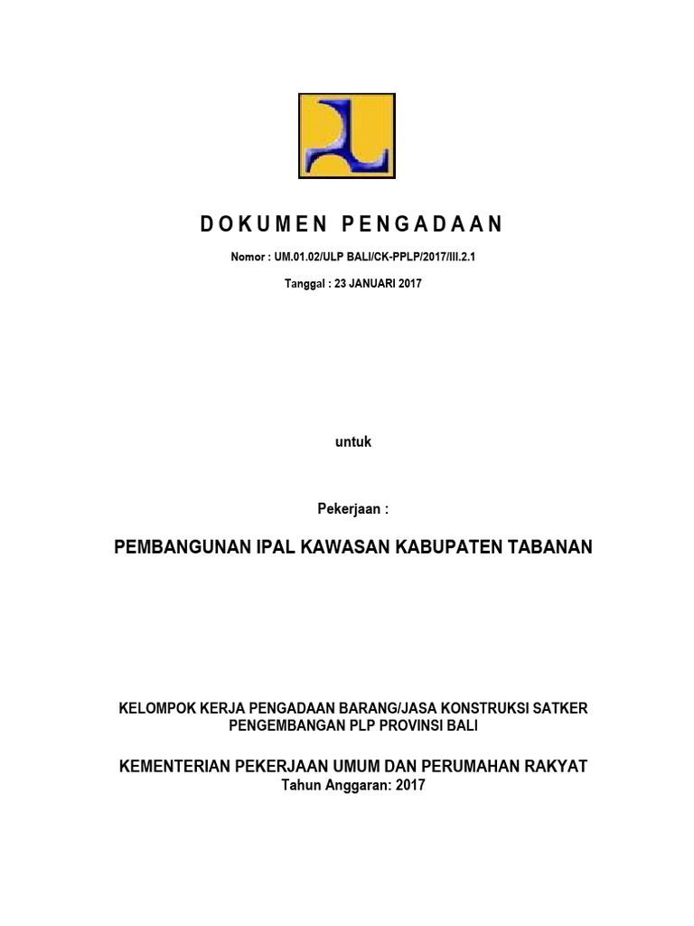 Dok Pengadaan Ipal Tabanan PDF Free | PDF