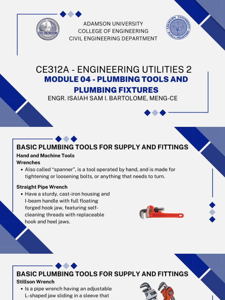 EU2 - 04 - Plumbing Fundamentals (Plumbing Tools and Plumbing Fixtures ...