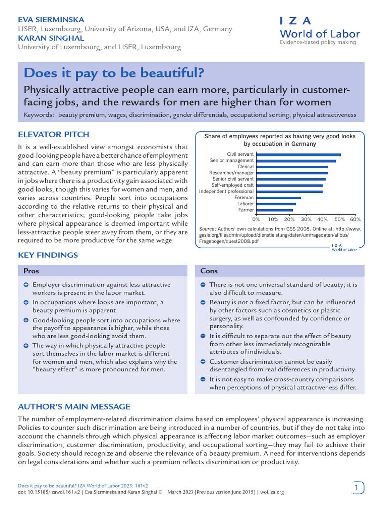 Does It Pay To Be Beautiful | PDF | Employment Discrimination | Employment