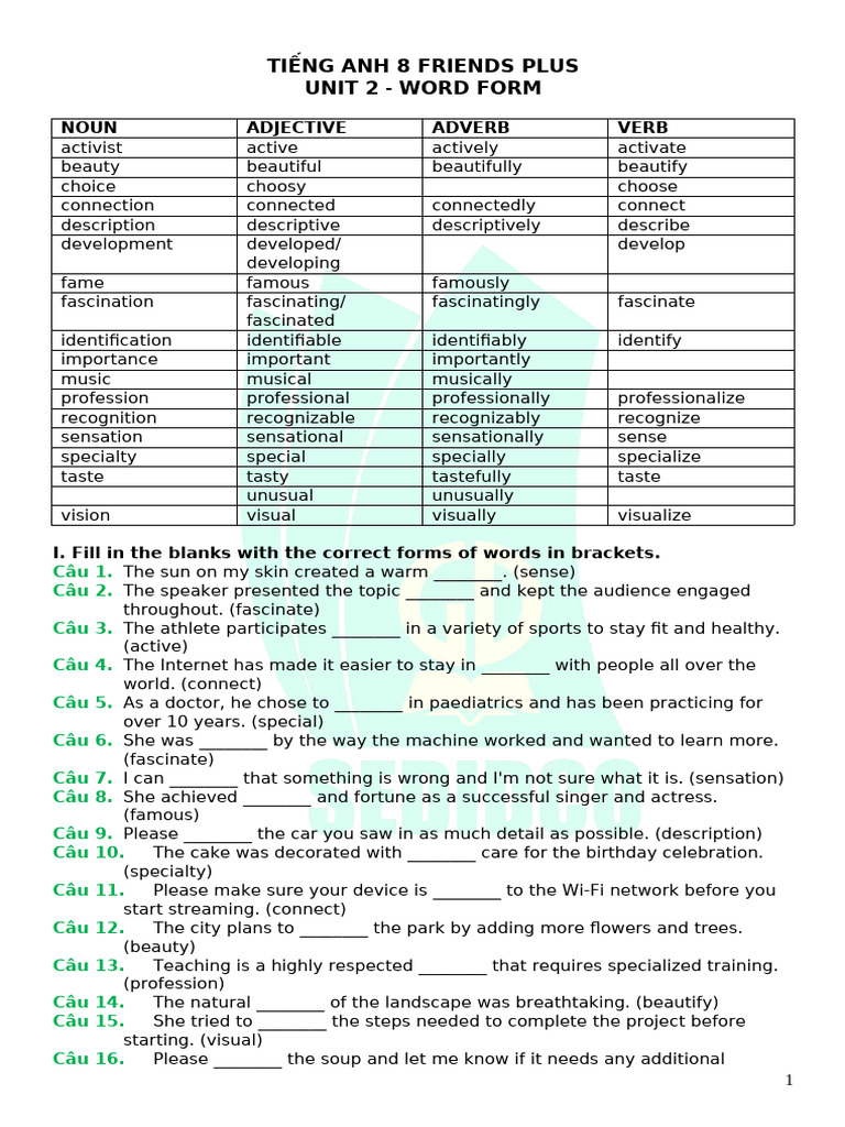 Word Forms for English 8 Students | PDF | Sustainability | Adverb