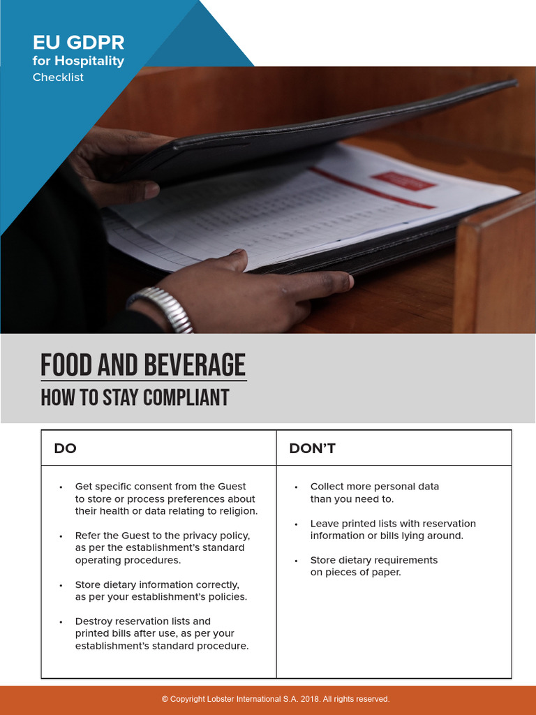 EU GDPR For Hospitality - F&B Checklist | PDF
