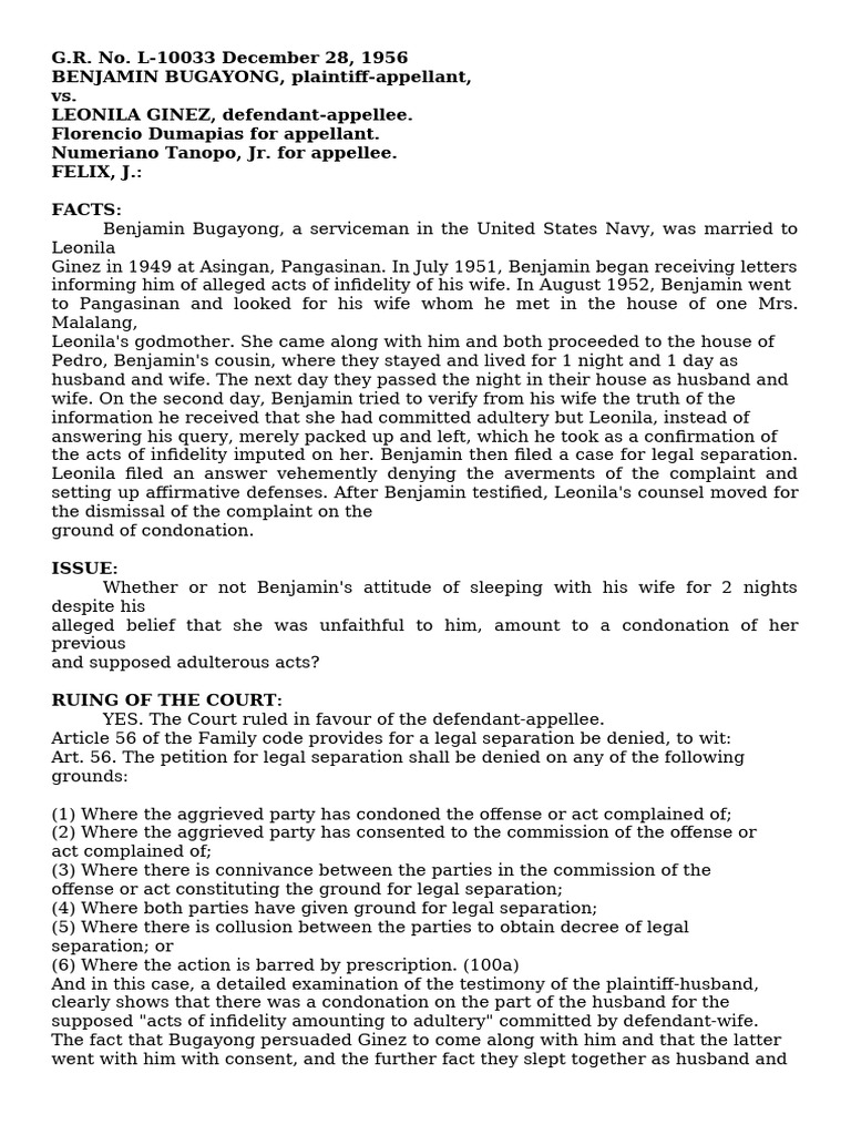 Legal Separation Case: Bugayong v. Ginez | PDF | Adultery | Infidelity