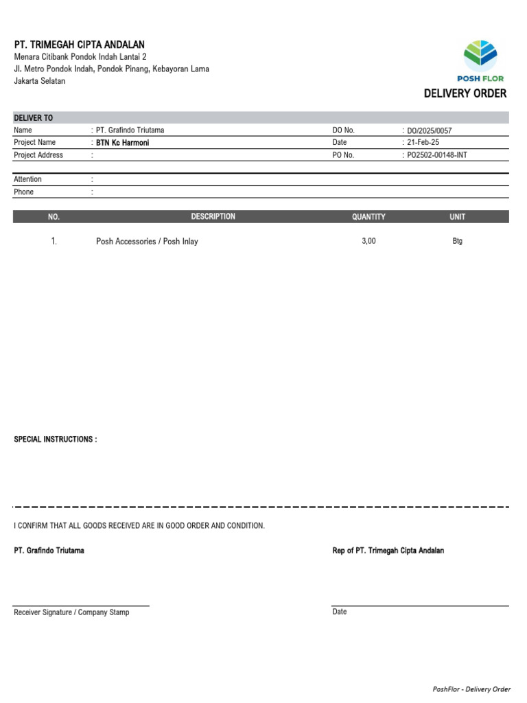 Delivery Order for Posh Accessories | PDF