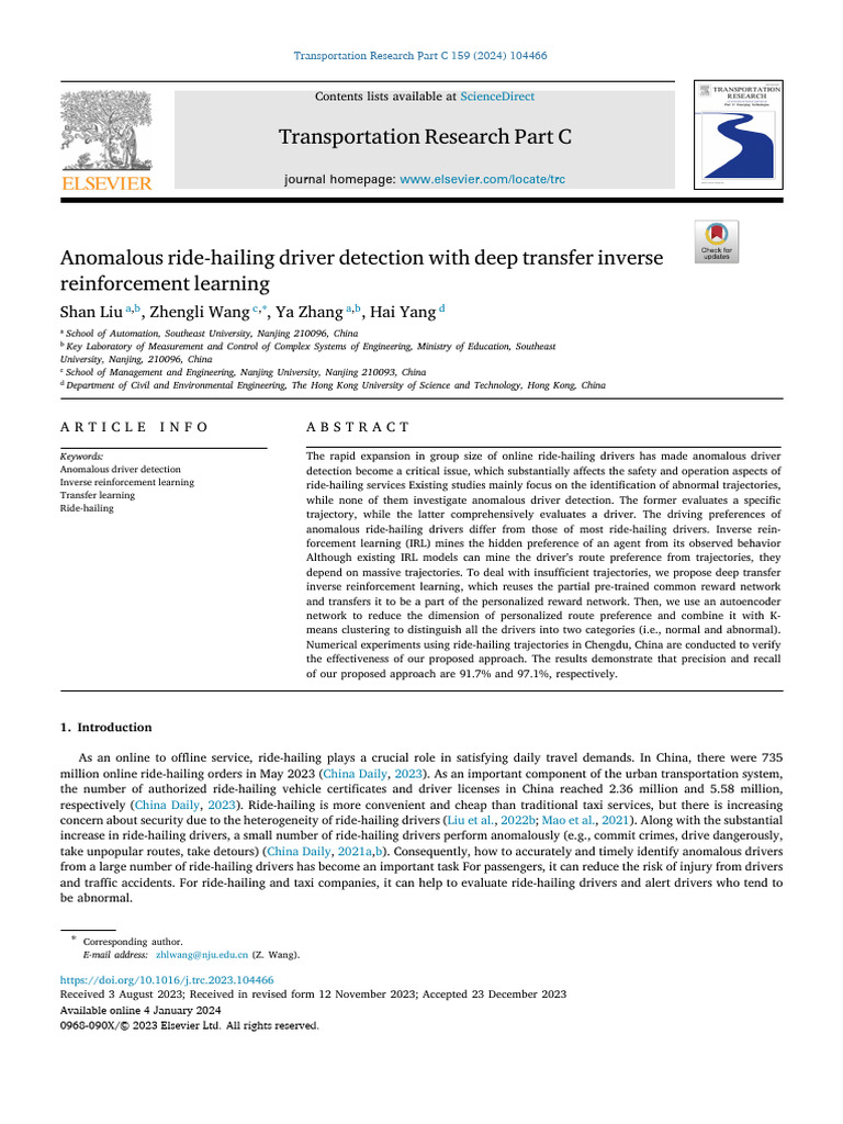 Anomalous Ride-hailing Driver Detection With Deep Transfer Inverse | PDF | Cluster Analysis ...