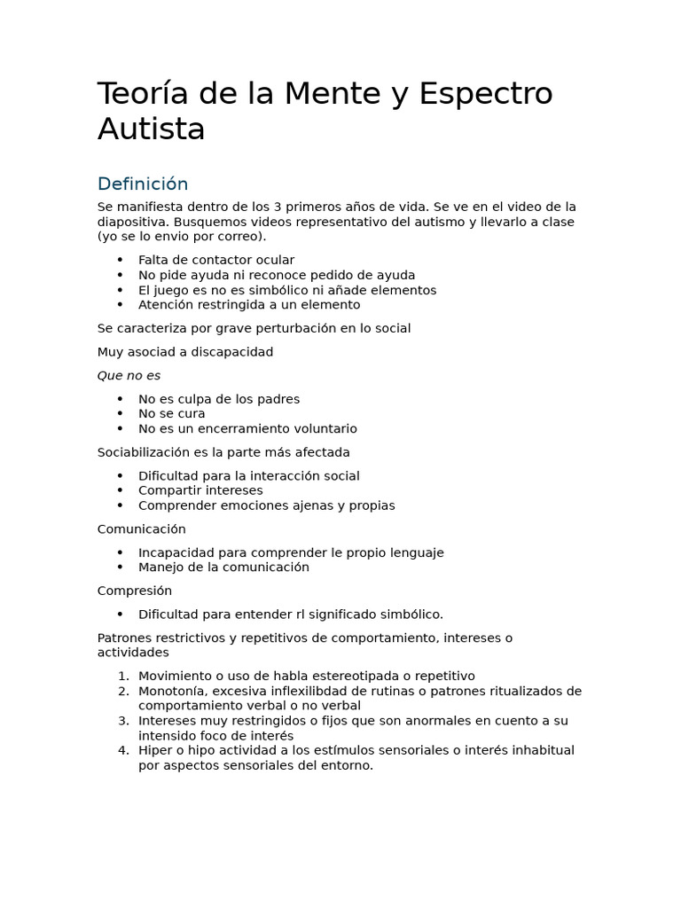 Teoría de La Mente y Espectro Autista: Definición | PDF