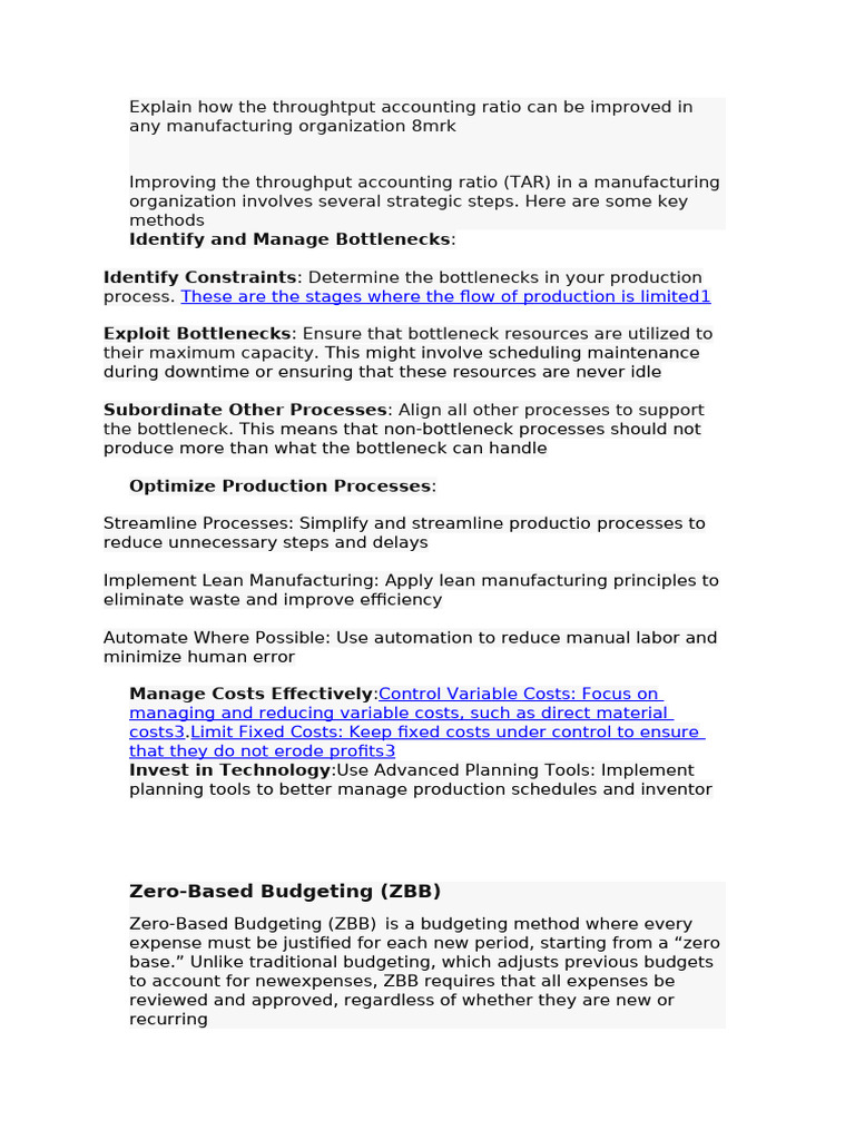 Explain How The Throughtput Accounting Ratio Can B | PDF | Expense | Budget