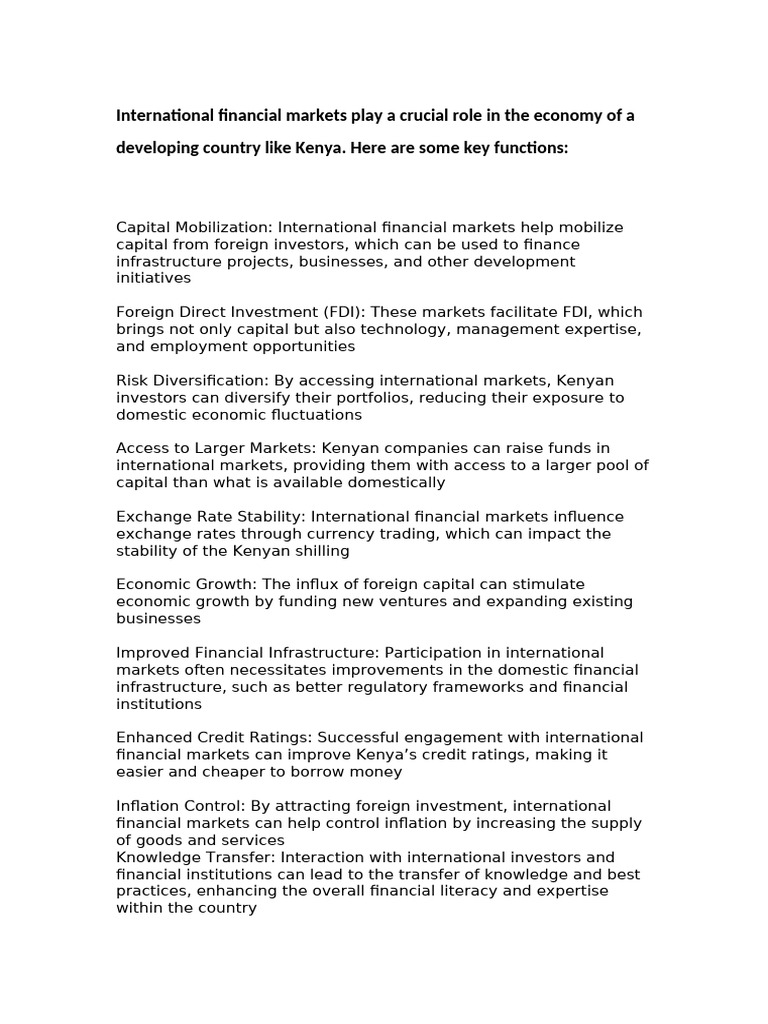Role of International Finance in Kenya | PDF | Money Market | Financial ...