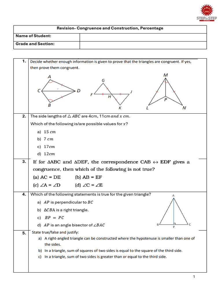 Triangle Problems & Percentage Calculations | PDF