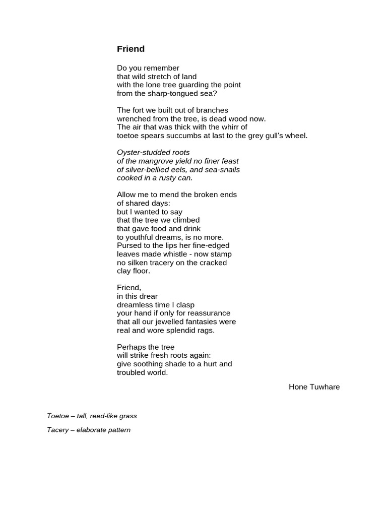 Friend - Hone Tuwhare | PDF