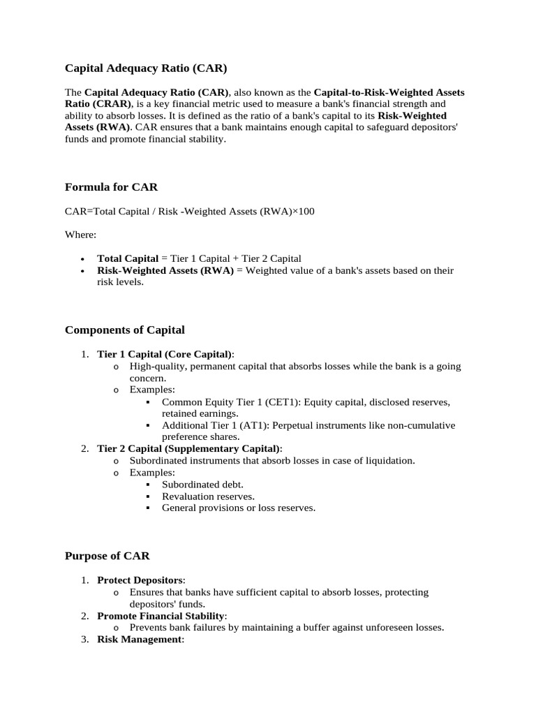 Understanding Capital Adequacy Ratio (CAR) | PDF | Capital Requirement ...