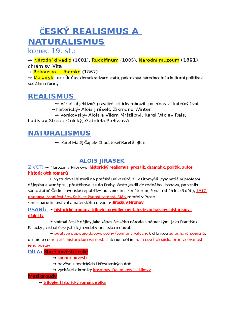 Cesky Realismus A Naturalismus | PDF