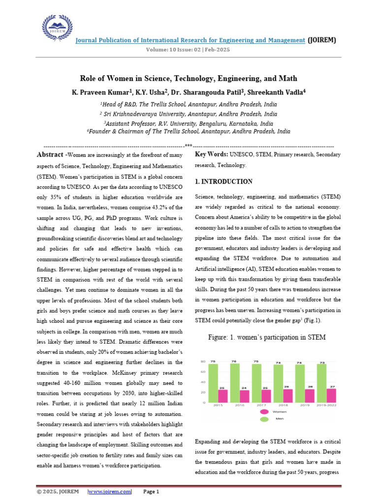 Role of Women in Science, Technology, Engineering, and Math | PDF ...