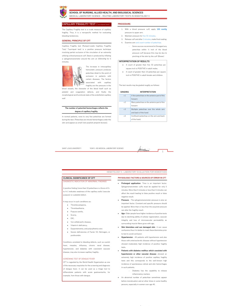 Capillary Fragility Test Procedure Guide | PDF | Bleeding | Platelet