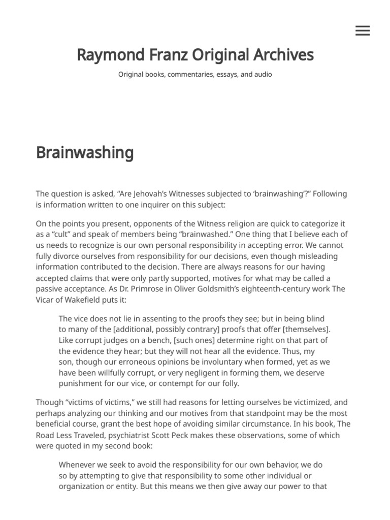 Brainwashing - Raymond Franz Original Archives | PDF | Faith | Paul The ...