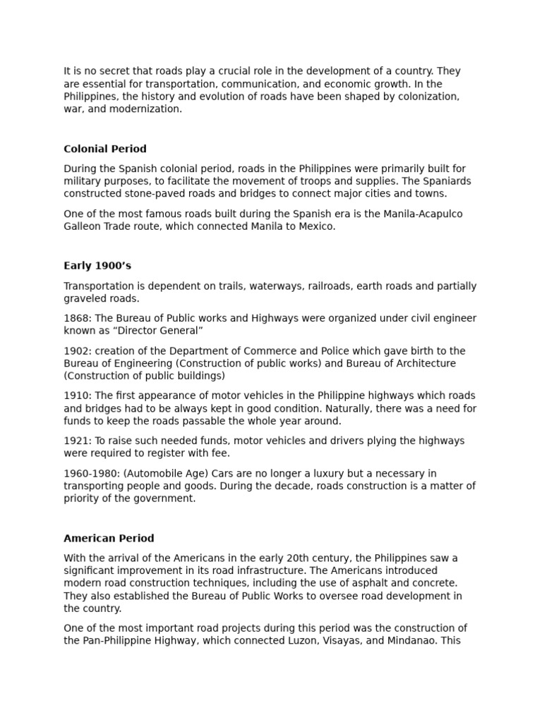 History of Philippine Road Development | PDF | Transport | Economies