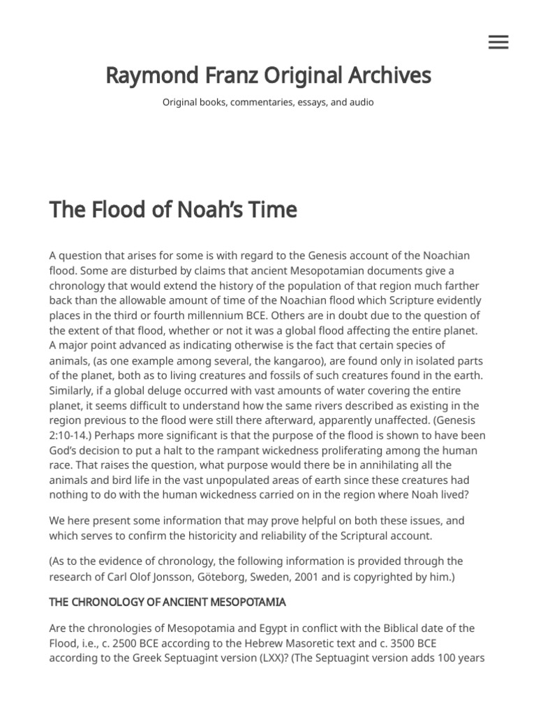 The Flood of Noah's Time - Raymond Franz Original Archives | PDF ...