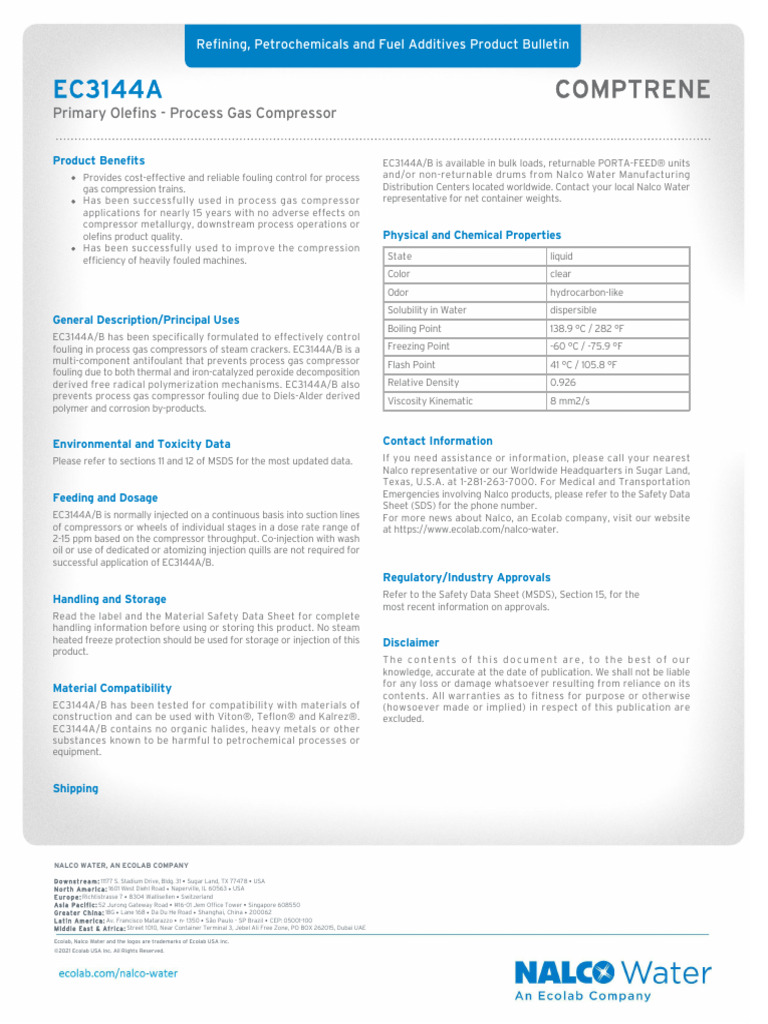 EC3144A COMPTRENE (Antifoulants) | PDF | Water | Gases