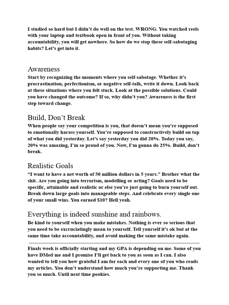 Stop Self-Sabotaging Habits Now | PDF