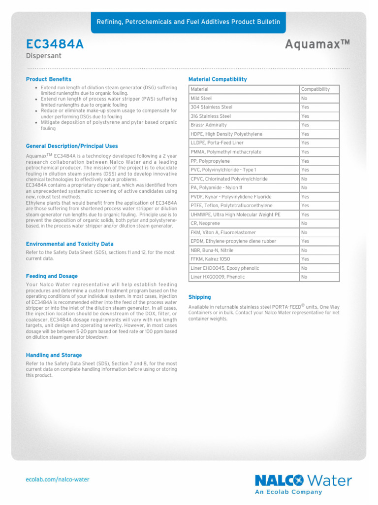 EC3484A Aquamax™ (Antifoulants) | PDF | Polyethylene | Organic Polymers