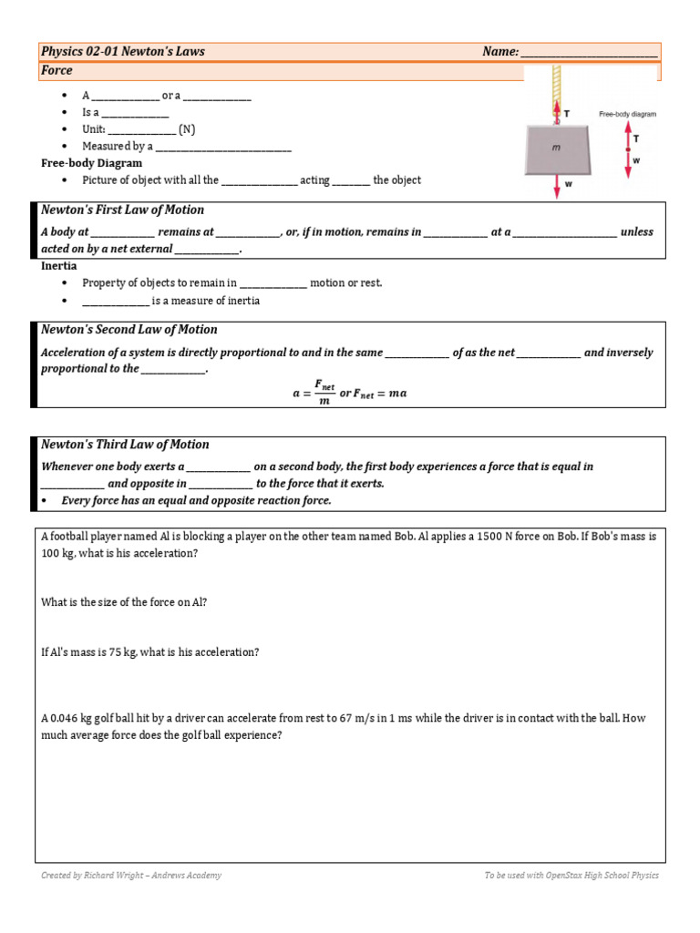 HSPhysics 02-01 Newtons Laws of Motion | PDF | Force | Acceleration