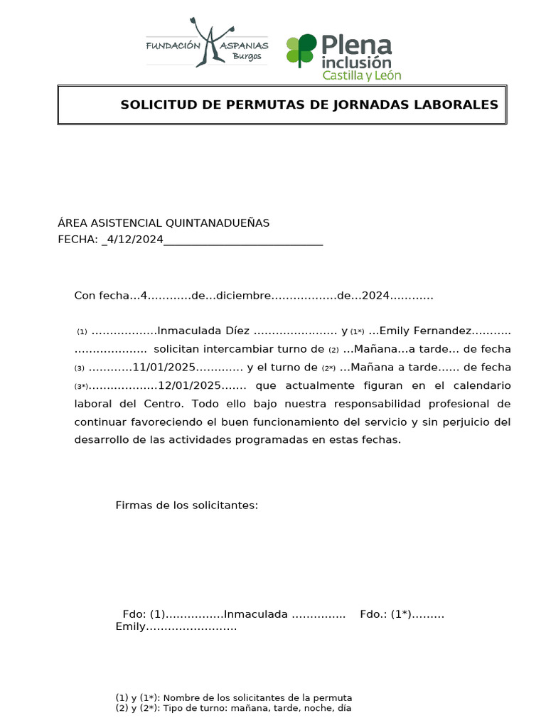Solicitud de Permutas Laborales 2024 | PDF