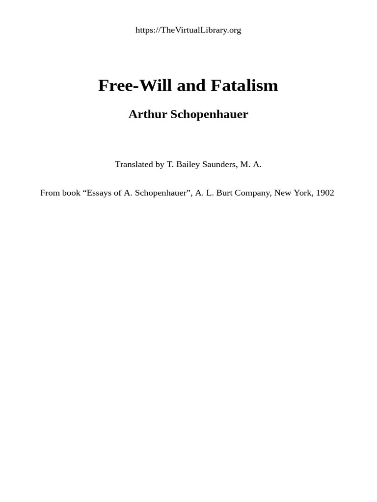 Free-Will and Fatalism - Arthur Schopenhauer PDF | PDF | Free Will | Reason