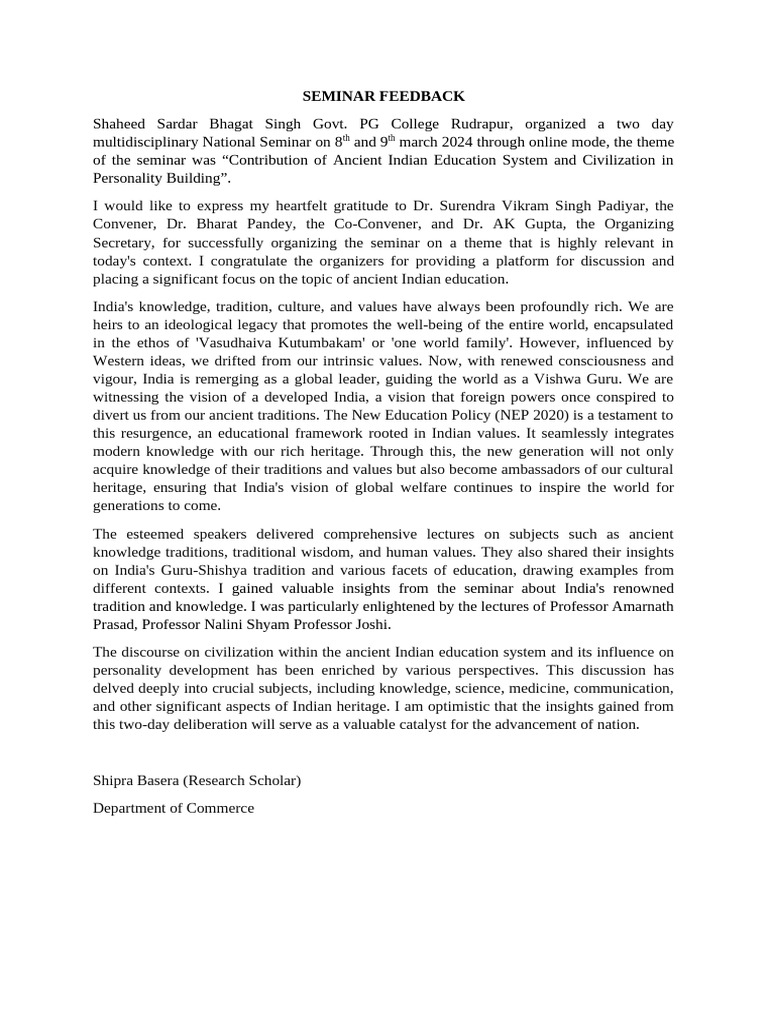 Seminar Feedback | PDF | Knowledge