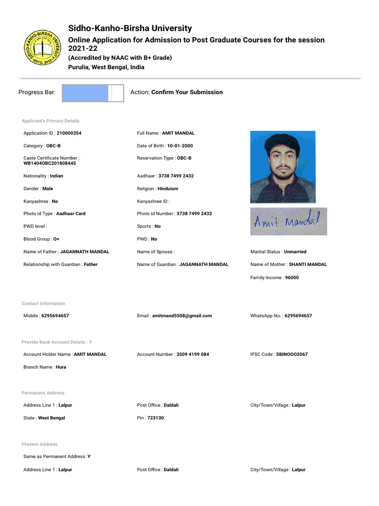 Sidho-Kanho-Birsha University__Online Application for Admission | PDF