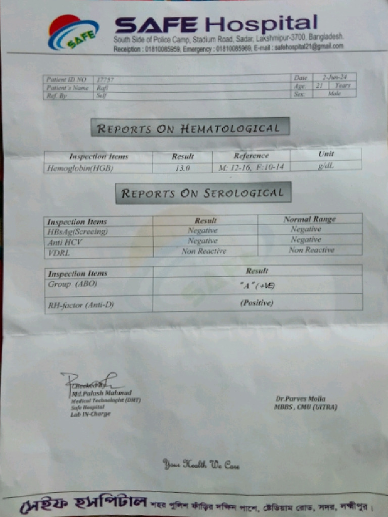 Blood Grp. Test Report | PDF