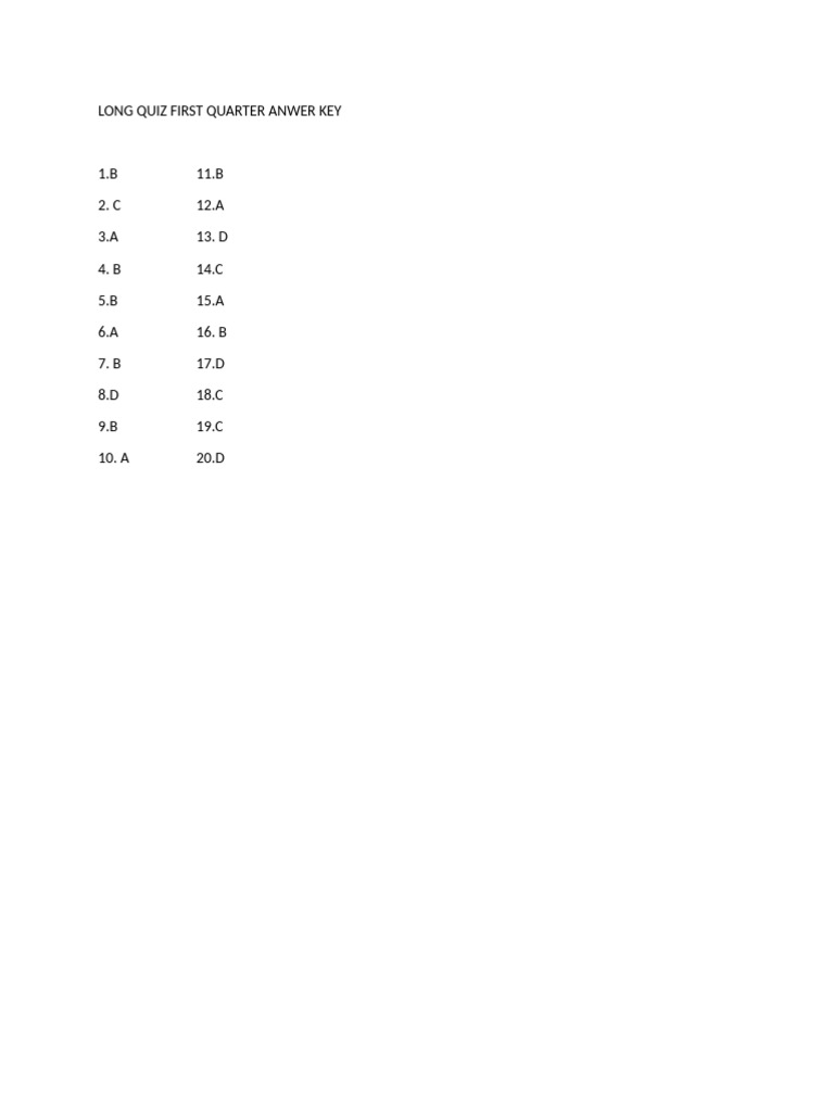 Long Quiz First Quarter Anwer Key | PDF