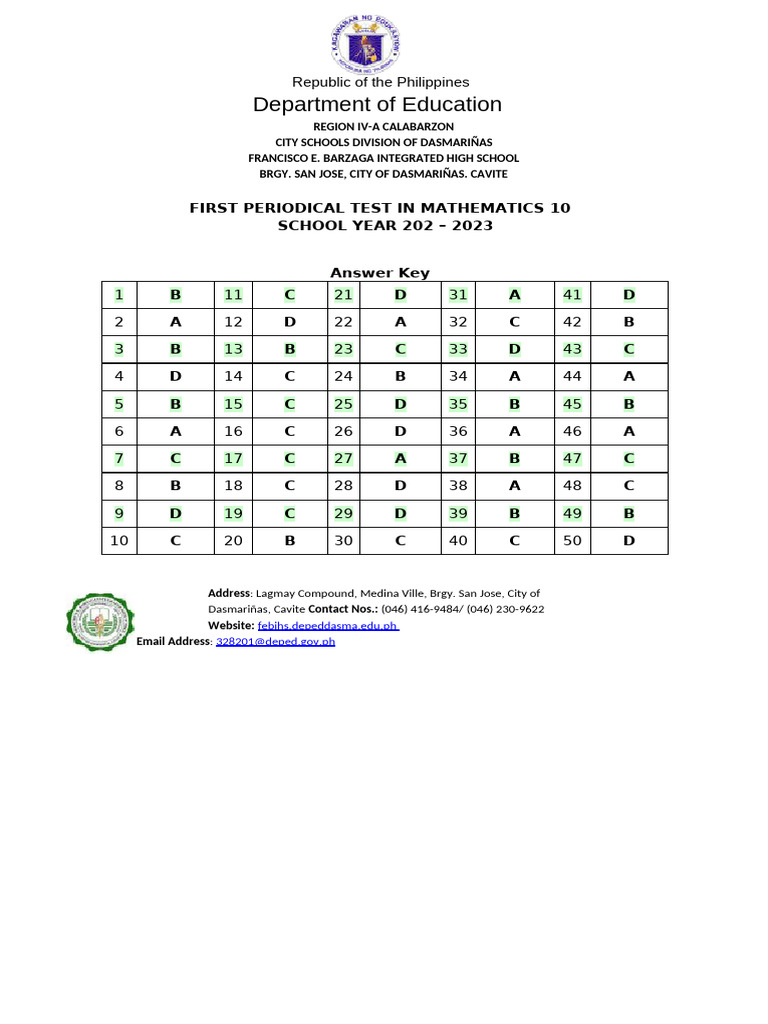 Q1-MATH-10-PT-Answer-Key_pdf | PDF