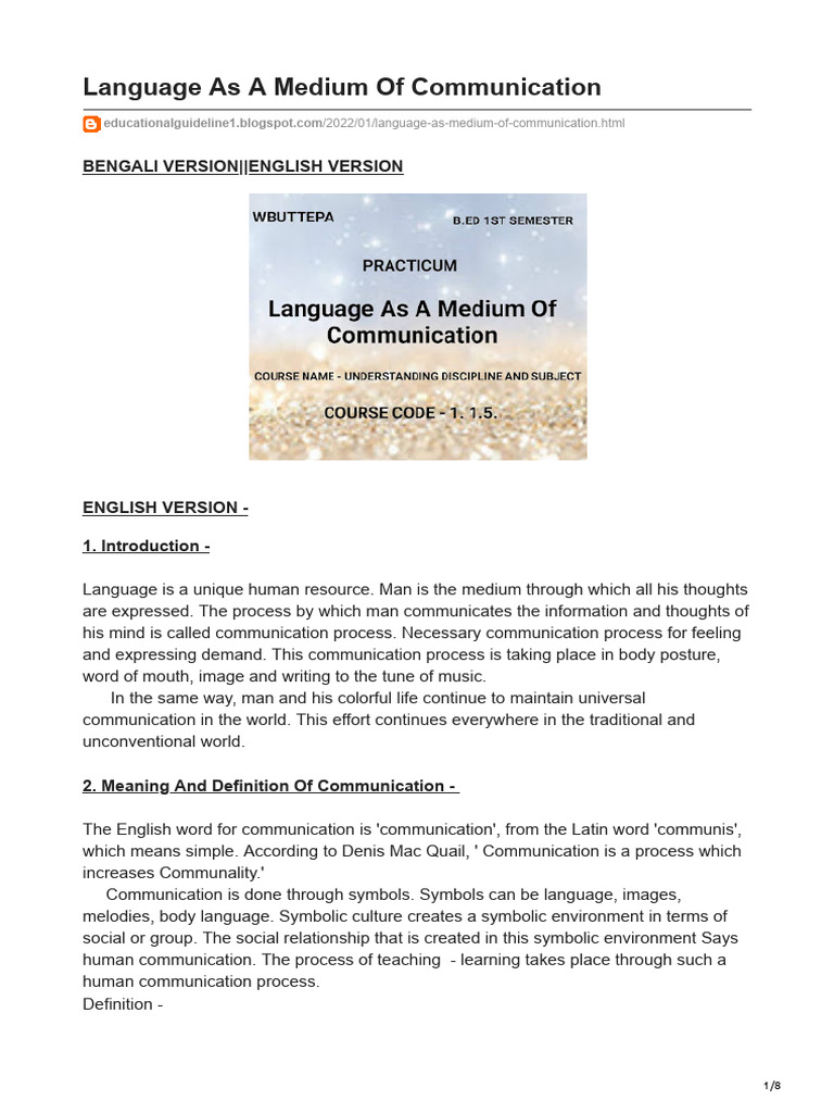Language as Communication Medium | PDF | Communication | Nonverbal ...