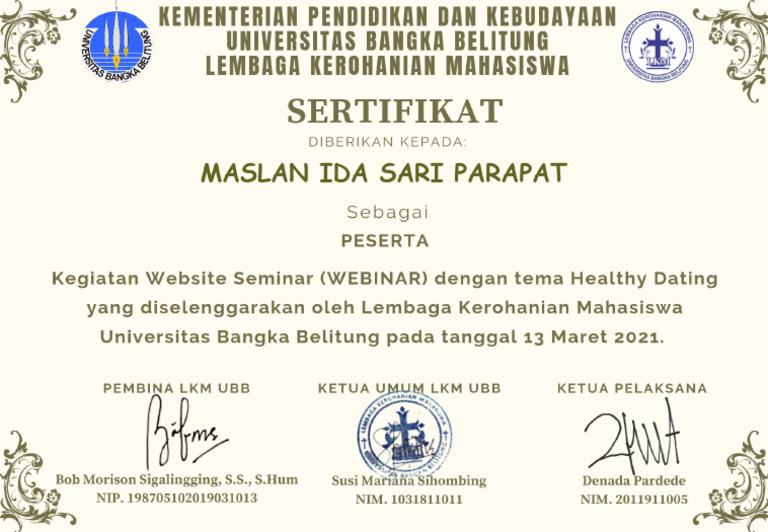 Sertifikat MASLAN IDA SARI PARAPAT-1 | PDF