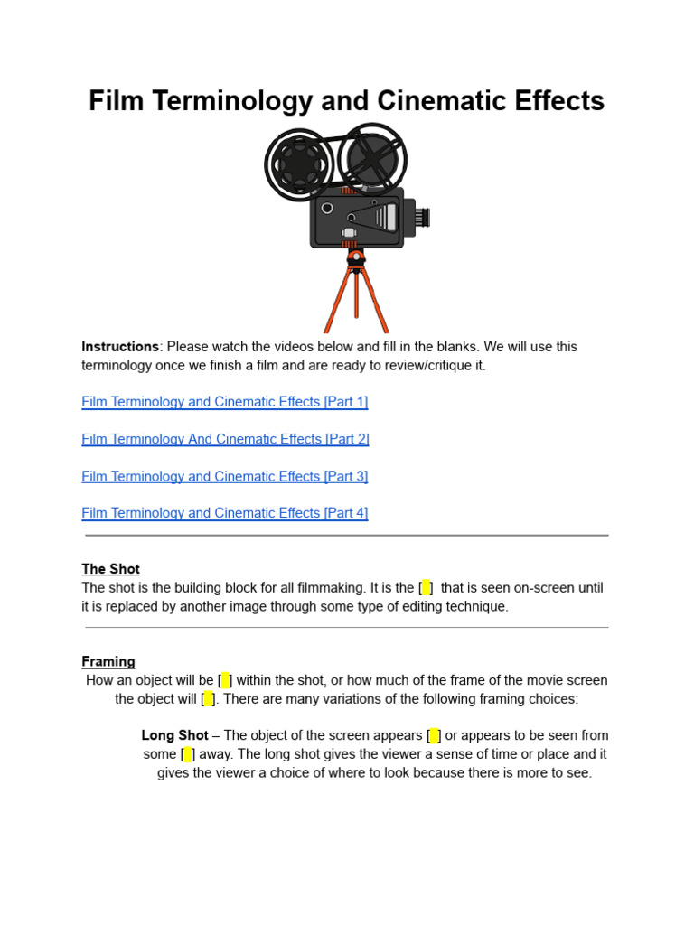Film Terminology and Cinematic Effects | PDF | Camera | Close Up