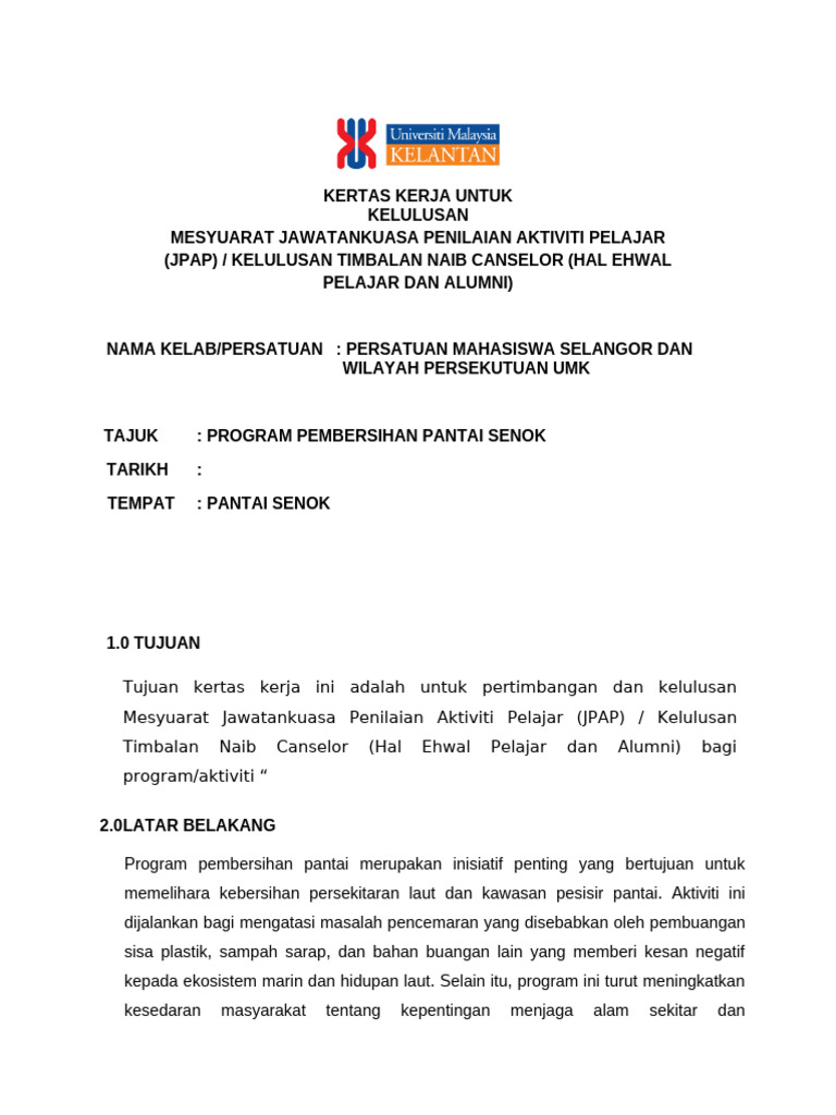 Program Pembersihan Pantai Senok | PDF