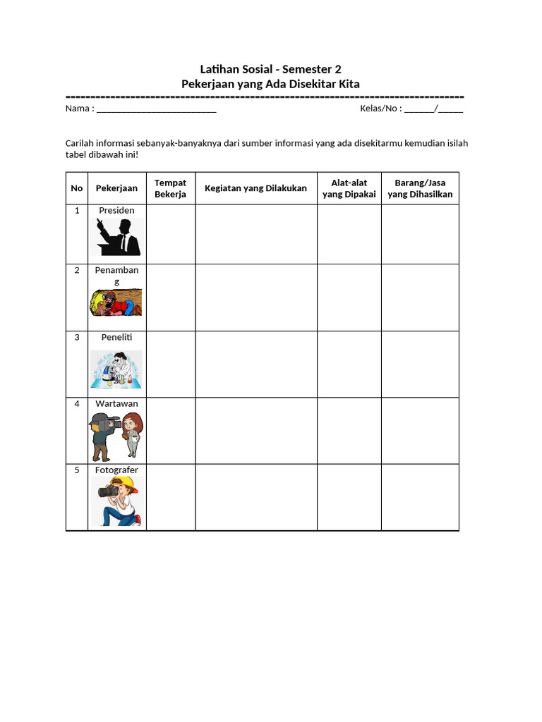 Latihan Tabel - Pekerjaan | PDF