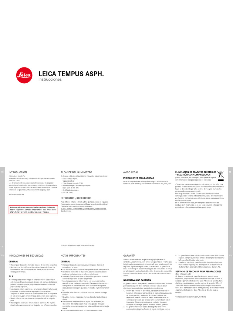 PM 72734 Leica Tempus - Instructions - Es | PDF | Residuos | Tornillo