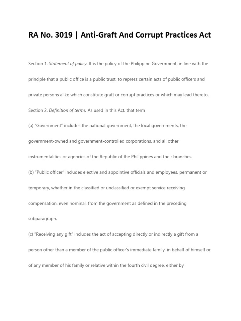 Anti-Graft and Corrupt Practices Act | PDF | Expense | Crimes